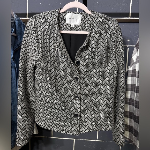 Amour Vert | Jackets & Coats | Amour Vert Black And White Herringbone ...